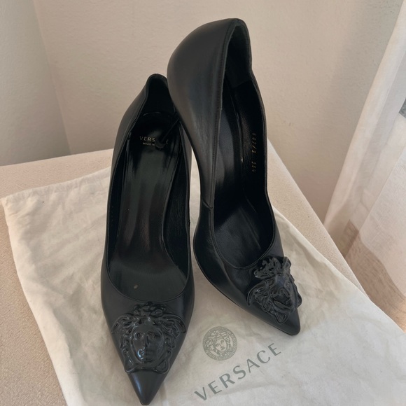 Versace | Shoes | Versace Black Heels With Medusa Detail | Poshmark